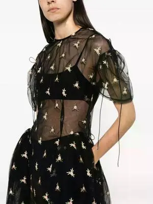 Simone Rocha Floral-embroidered Puff-sleeve Dress