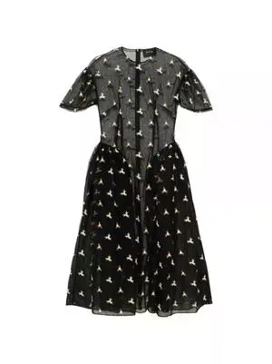 Simone Rocha Embroidered Puff-sleeve Dress - Black