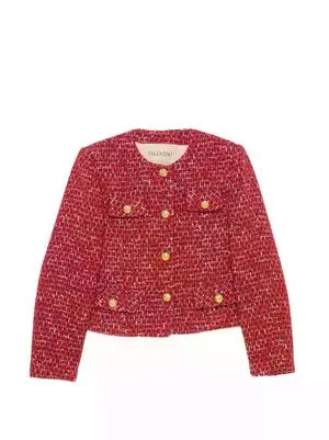 Valentino Garavani Textured Tweed Cropped Jacket - Red