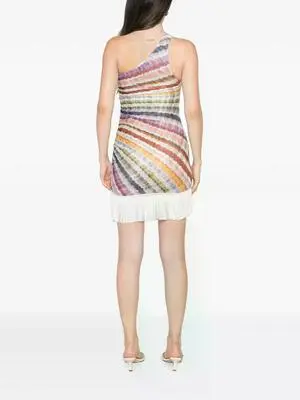Missoni Fringed Zigzag Print One-shoulder Mini Dress