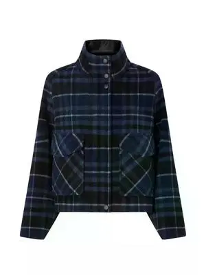 Pinko Check-pattern Cropped Coat - Blue