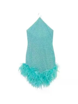 Oseree Lumiere Feather-trim Mini Dress - Blue