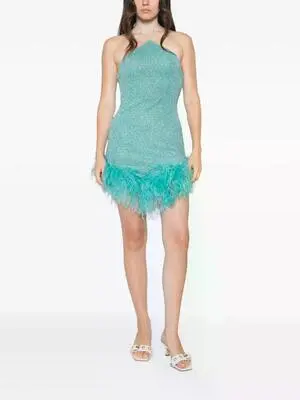 Oseree Lumiere Feather-trim Mini Dress - Blue