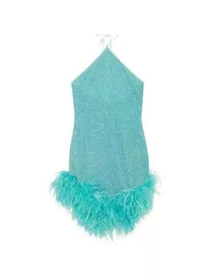 Oseree Lumiere Feather-trim Mini Dress - Blue