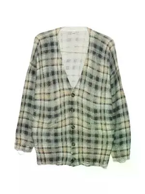 R13 Checked Distressed Cardigan - Grey