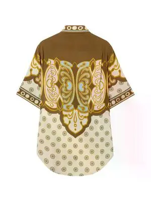 La DoubleJ Cocoon Placed Brown Viscose Voile Club Shirt - Green