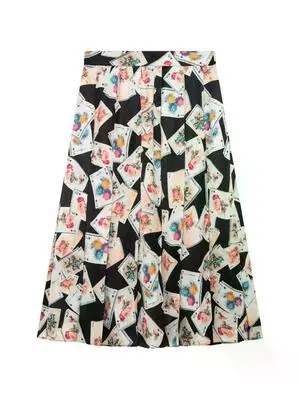 MSGM Playing-card-print Pleated Midi Skirt - Black