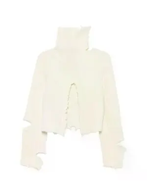 HAIKURE Ribbed-knit Distressed High Neck Sweater