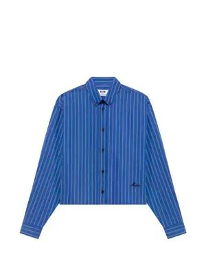 MSGM Vertical-stripe Cropped Shirt - Blue