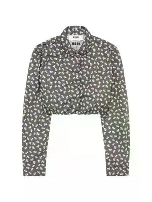 MSGM Floral-print Cropped Shirt - Grey