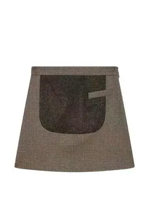 MSGM Houndstooth-pattern Patch-detail Mini Skirt - Brown