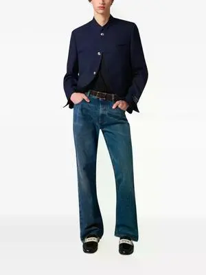 MSGM Mandarin-collar Logo-patch Jacket - Blue