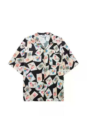 MSGM Playing Card-print Camp-collar Shirt - Black