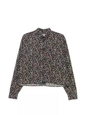 MSGM Matchstick-print Cropped Shirt - Black