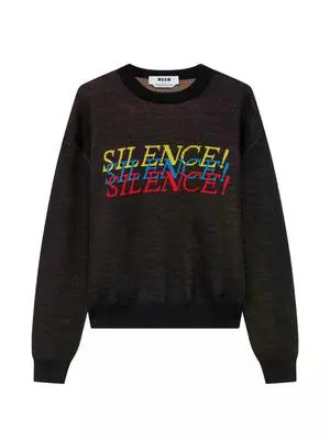 MSGM Slogan-intarsia Crew-neck Sweater - Brown
