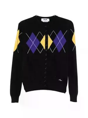 MSGM Argyle-intarsia Button-up Cardigan - Black