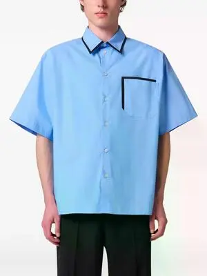 MSGM Piping-detail Embroidered-logo Shirt