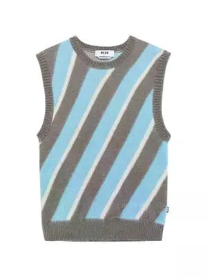 MSGM Diagonal-stripe Sleeveless Sweater - Grey