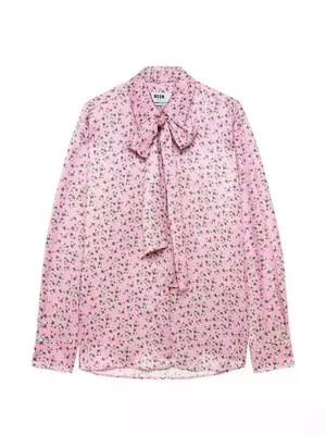 MSGM Floral-print Pussy-bow Shirt