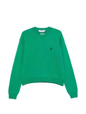 MSGM Logo Embroidered Crew Neck Sweater - Green