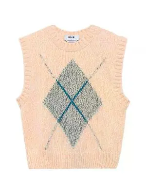 MSGM Argyle-intarsia Knitted Sweater - Orange