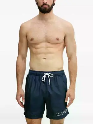 TRUSSARDI Logo Print Drawstring Swim Shorts - Blue