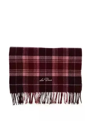 LES DEUX Check-pattern Fringed Scarf - Purple