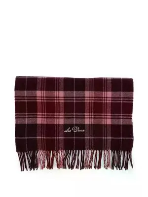LES DEUX Check-pattern Fringed Scarf - Red