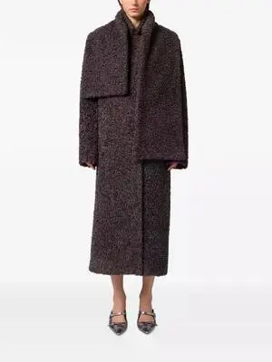 MSGM Scarf-detail Bouclé-effect Coat - Purple