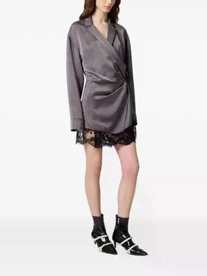MSGM Lace-trim Wrap Mini Dress - Grey