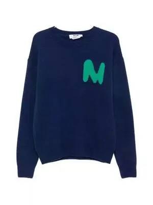 MSGM Intarsia-knit Logo-embroidered Sweater - Blue