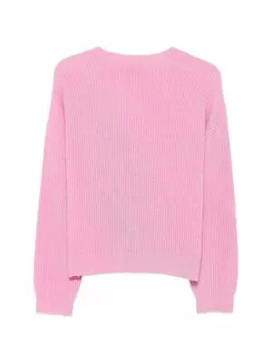MSGM Logo Embroidered Ribbed Cardigan - Pink