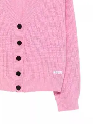 MSGM Logo Embroidered Ribbed Cardigan