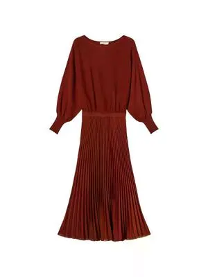 TWINSET Long Knit And Pleated Crêpe Dress - Red