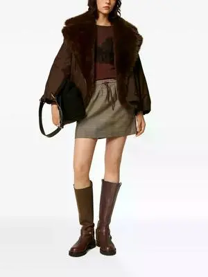 TWINSET Silk-blend Ribbed Knit Jumper With Lace Trim - Brown