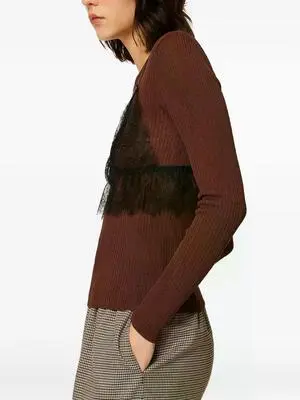 TWINSET Silk-blend Ribbed Knit Jumper With Lace Trim