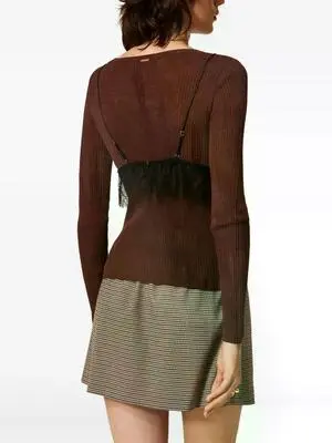 TWINSET Silk-blend Ribbed Knit Jumper With Lace Trim