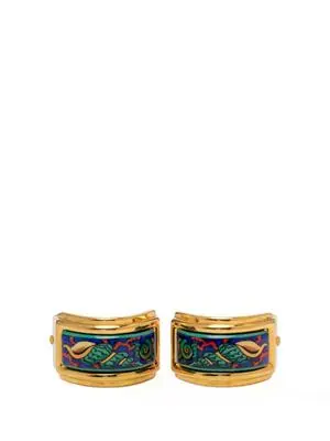 Hermès 20th Century Plated Enamel Cloisonne Clip On Earrings Costume Earrings - Gold