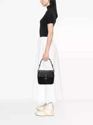 Prada 2013-2025 Saffiano Trimmed Tessuto Shoulder Bag - Black
