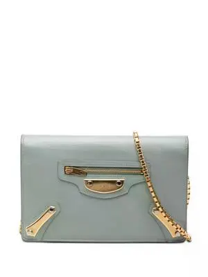 Balenciaga Goatskin Metallic Edge Wallet On Chain Crossbody Bag - Green