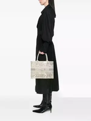 Dior Embroidered Toile De Jouy Book Tote Bag - Grey