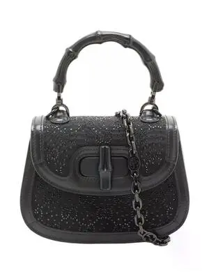 Gucci 2016-2026 Mini Gg Nylon Crystal 1947 Bamboo Top Handle Bag Satchel - Black