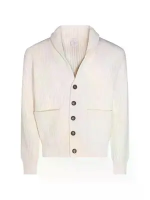Eleventy Ribbed-knit Shawl-collar Cardigan - White