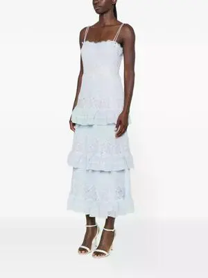 SELF-PORTRAIT Lace-trimmed Tiered Midi Dress