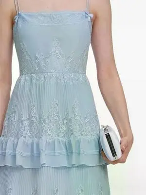 SELF-PORTRAIT Chiffon Lace Tiered Midi Dress - Blue