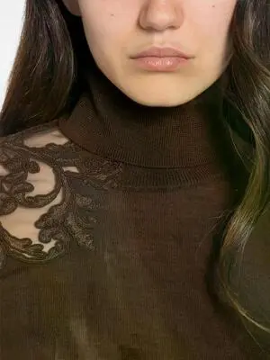 Ermanno Scervino Lace-panelled Roll-neck Fine Knit Sweater