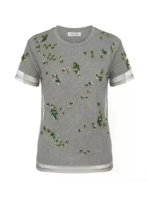 Valentino Garavani Sequin-embellished Layered T-shirt - Grey