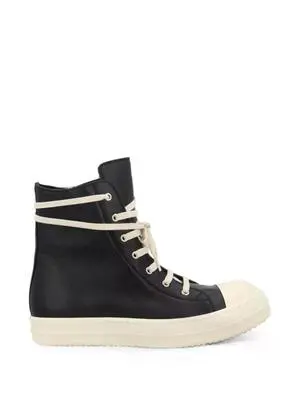 Rick Owens Tower Sneaks In /milk/milk Full-grain Calf Leather - Black