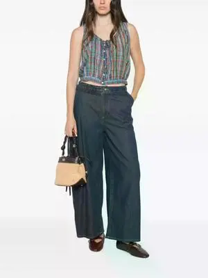 DÔEN Plaid Sleeveless Blouse - Blue