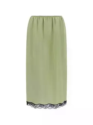 TWINSET Midi Froissé Satin And Lace Skirt - Green